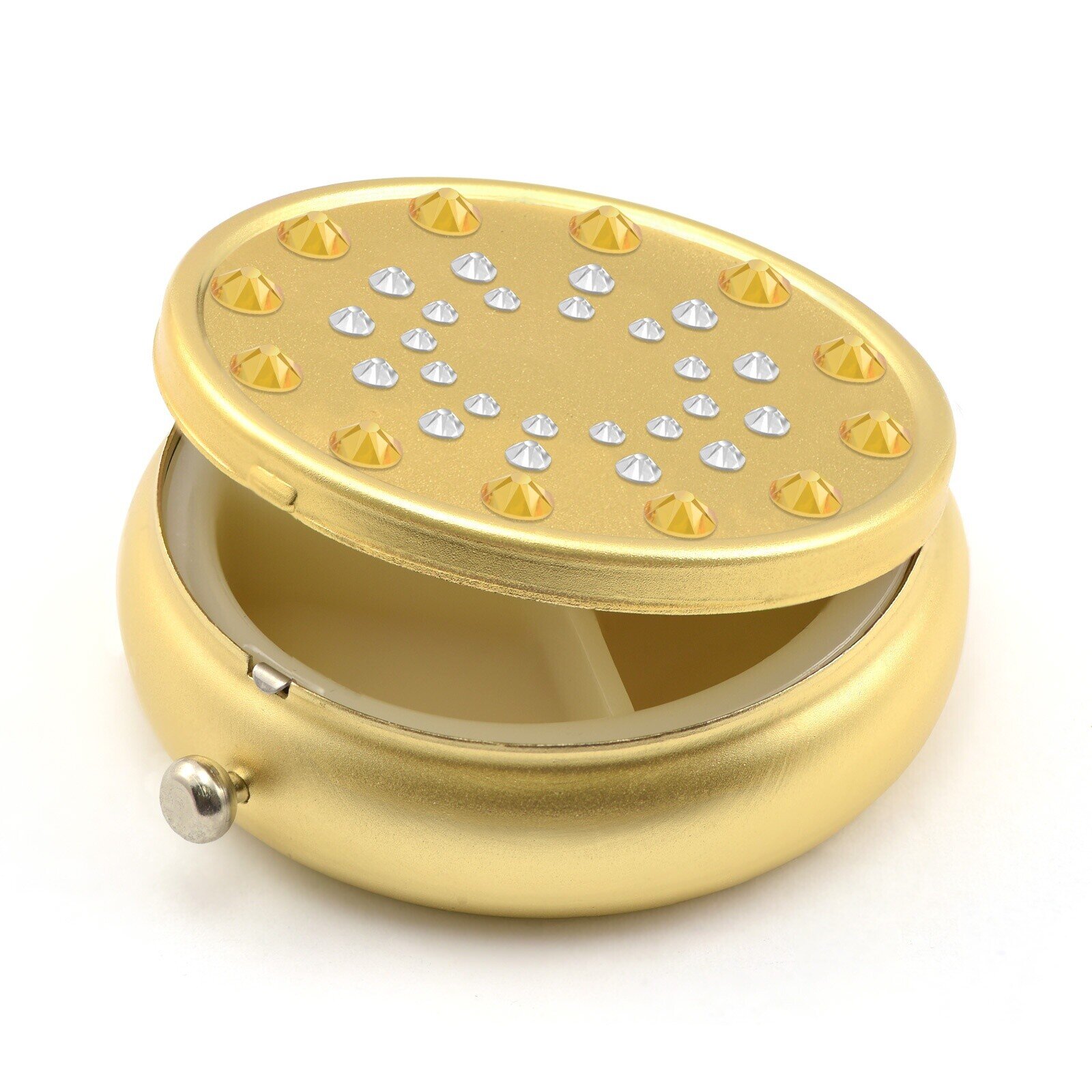 Pill Box in Gold Color with Swarovski Crystals Sun Design - Mont bleu Store